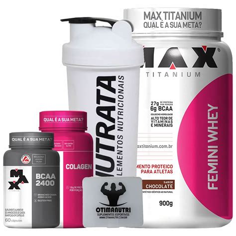 Combo Mulher Femini Whey 900g Chocolate BCAA Colageno Porta Caps