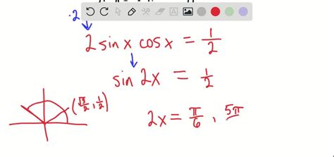 solved solve each equation over the interval [0 2 pi sin x cos x frac{1}{4}
