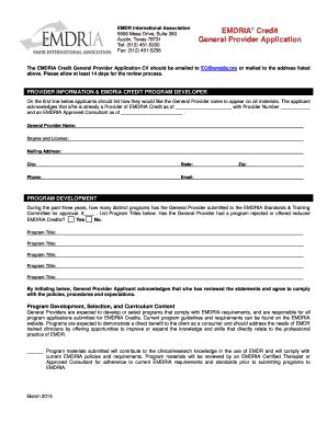 Fillable Online EMDRIA Credit General BProvider Applicationb Fax Email