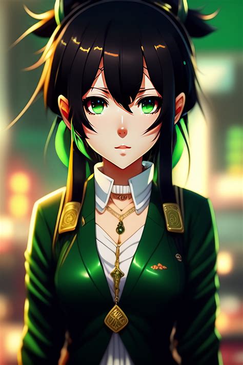Lexica Cute Anime Girl Green Eyes Green And Black Hair 53 Off