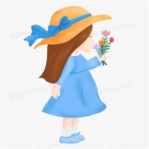 卡通手绘闻花香的小女孩免抠元素图片免费下载 PNG素材 编号1kxik4nj3 图精灵