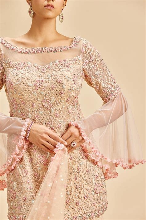 Nitika Gujral Embroidered Kurta Sharara Set Pink Bead Kurta Boat