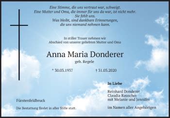 Traueranzeigen Von Anna Maria Donderer Trauer Merkur De
