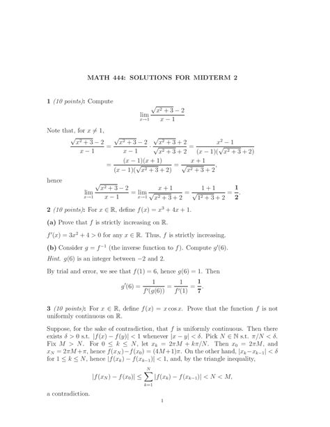midterm 2 with solution elementary real analysis math 444 docsity