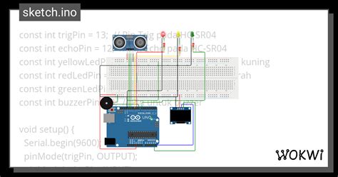 Sensor Jarak Indikator Buzzer Dan Led Wokwi Esp32 Stm32 Arduino Simulator