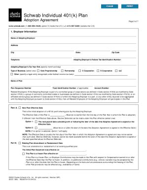 Fillable Online Schwab Individual 401 K Plan Adoption Agreement