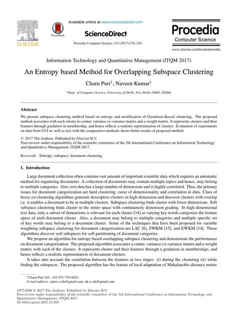 pdf an entropy based method for overlapping subspace clustering