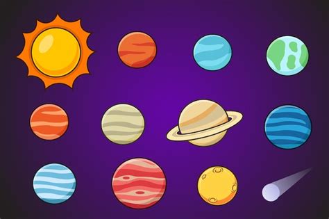 Conjunto de planetas do sistema solar dos desenhos animados educação