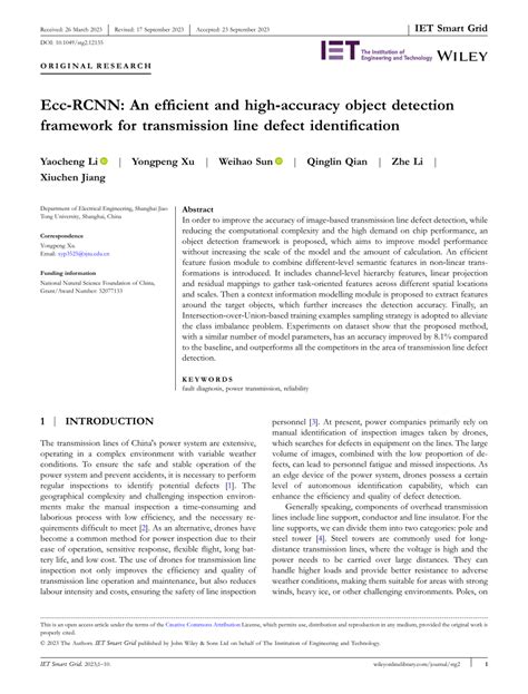 pdf ecc‐rcnn an efficient and high‐accuracy object detection framework for transmission line