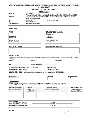 Fillable Online Supportservices Ufs Ac Uofs Rpl Forms For 2016 Fax