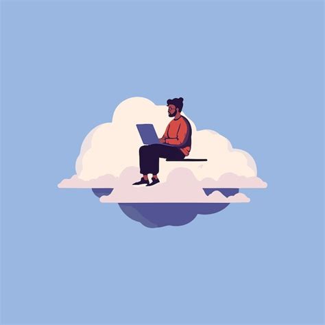 Premium Vector Man Sitting On Cloud Working On Laptop Vector Illustration