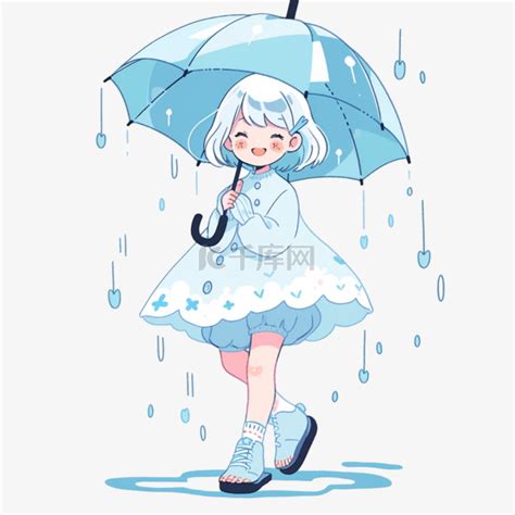打伞的小女孩卡通手绘元素雨中素材图片免费下载 千库网