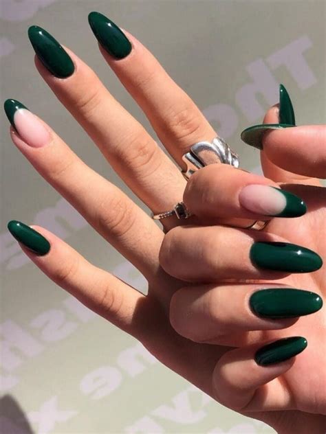 Emerald Green French Tip Accent Green Nails Stylish Nails Emerald Nails