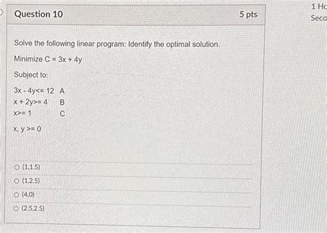 solved question 105 ﻿ptssolve the following linear program