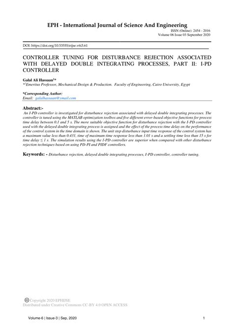 pdf controller tuning for disturbance rejection associated with delayed double integrating