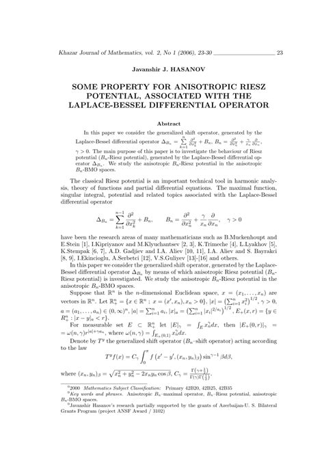 pdf some property for anisotropic riesz potential associated with the laplace bessel