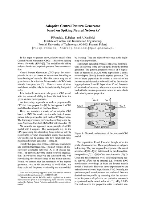 pdf adaptive central pattern generator based on spiking neural networks
