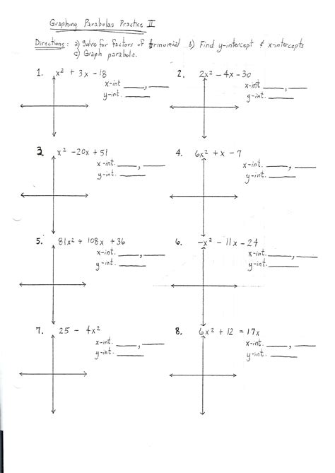 Graph Parabola Worksheet Pdf