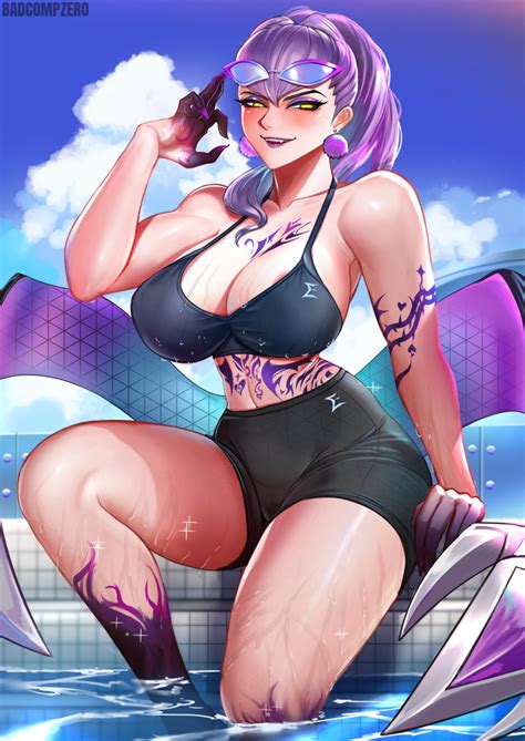 Rule 34 Badcompzero Big Breasts Blush Evelynn Female Glasses Glasses On Head Gym Uniform Kda