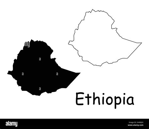 Mapa de Etiopía Mapa de silueta y contorno negro etíope aislado sobre