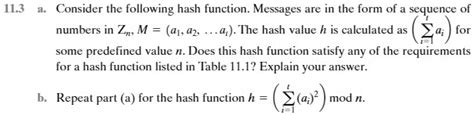 consider the following hash function messages are in the form of a sequence of numbers in zn m