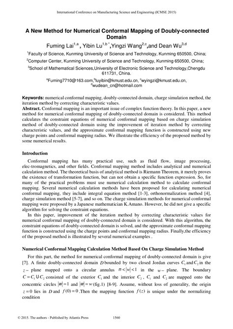 pdf a new method for numerical conformal mapping of doubly connected domain
