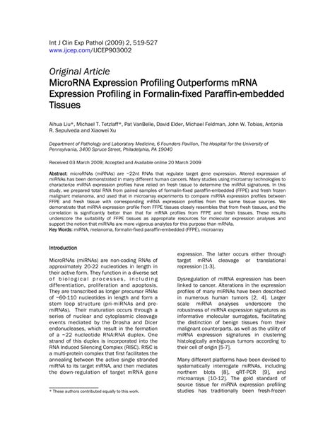 pdf microrna expression profiling outperforms mrna expression profiling in formalin fixed