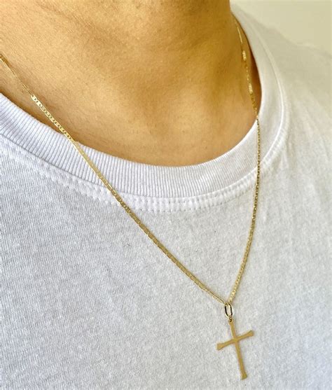 Corrente Masculina De Ouro K Piastrine Cm E Pingente Cruz