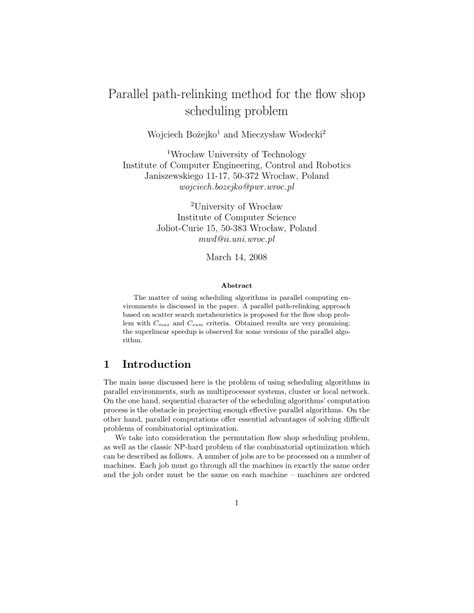 pdf parallel path relinking method for the flow shop scheduling problem