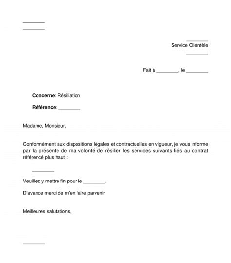 Lettre de Résiliation d un Abonnement Modèle Exemple