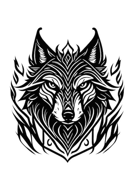 Stammeswolfkopf Silhouette Mythologie Logo Monochrom Design Stil