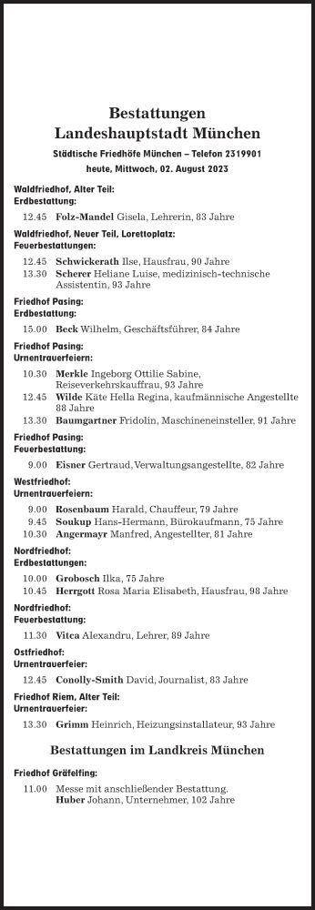 Traueranzeigen Von Bestattungen Vom Sz Gedenken De