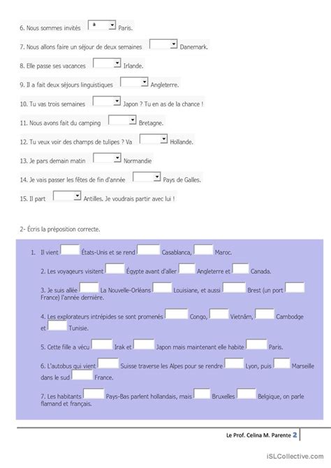 Les prépositions des pays et des vil Français FLE fiches pedagogiques