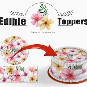 Edible Pink Tropical Leaves And Flowers Pattern Birthday Cake Wraps