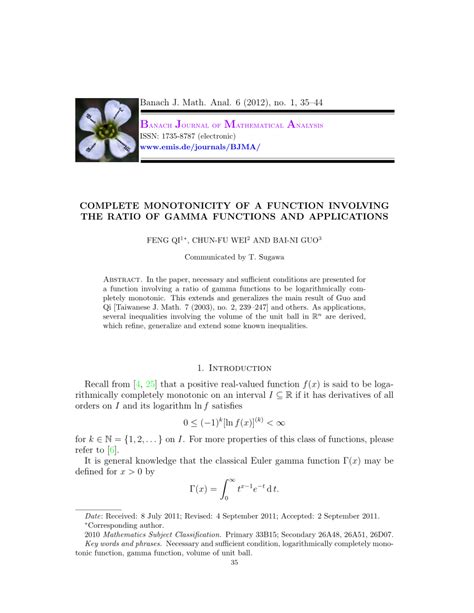 pdf complete monotonicity of a function involving a ratio of gamma functions and applications
