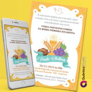 Convite Virtual Primeira Comunhão Pergaminho para Whatsapp Quântica