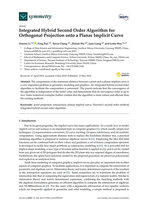 pdf integrated hybrid second order algorithm for orthogonal projection onto a planar implicit