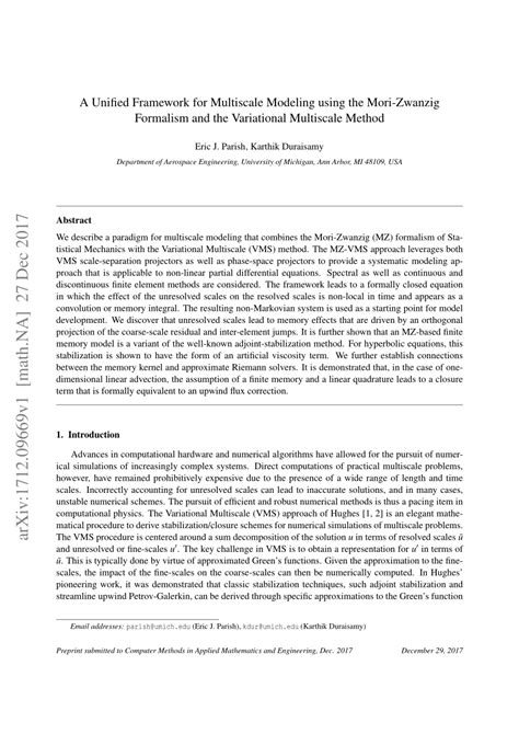 pdf a unified framework for multiscale modeling using the mori zwanzig formalism and the