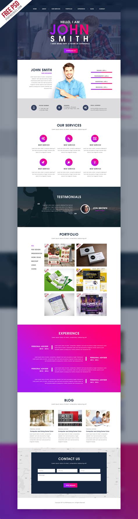 Creative One Page Portfolio Website Template Free Psd Psdfreebies