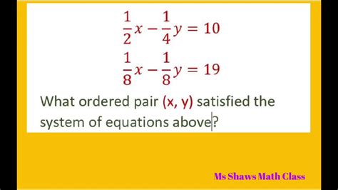 find ordered pair given system of linear equations with elimination method youtube