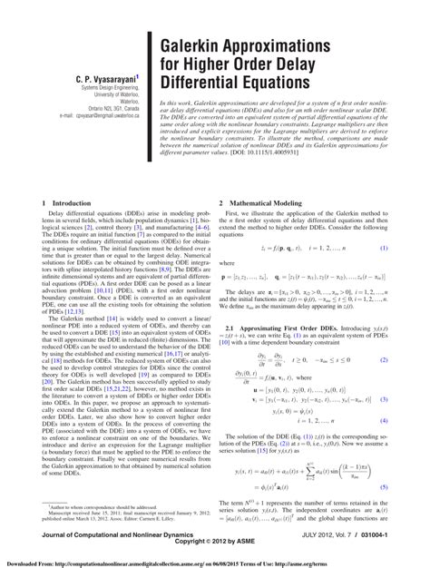 pdf galerkin approximations for higher order delay differential equations