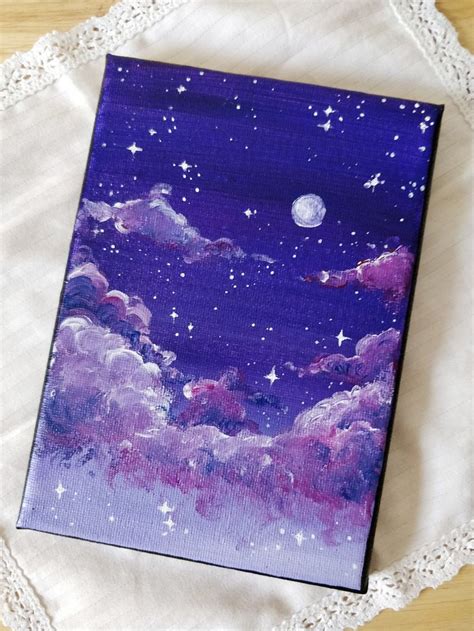 Small Acrylic Painting Starry Night Dreamscape Original Painting On