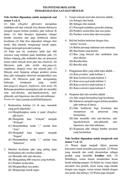 SOLUTION Tes Potensi Skolastik Pemahaman Bacaan Dan Menulis UTBK SNBT