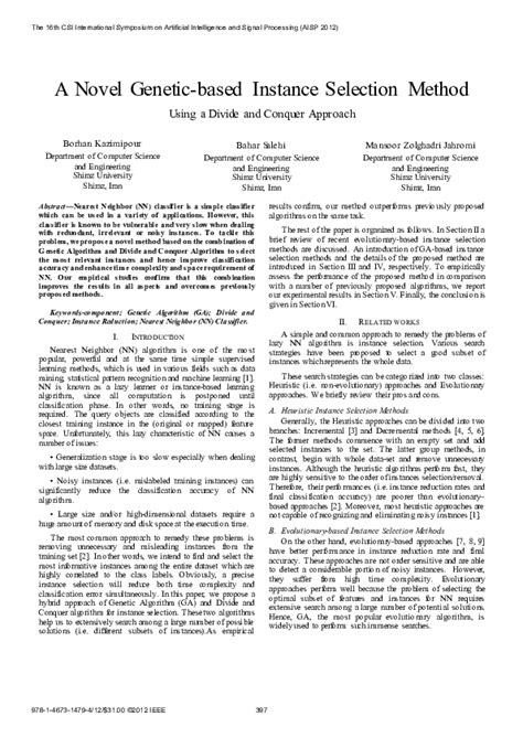 pdf a novel genetic based instance selection method using a divide and conquer approach