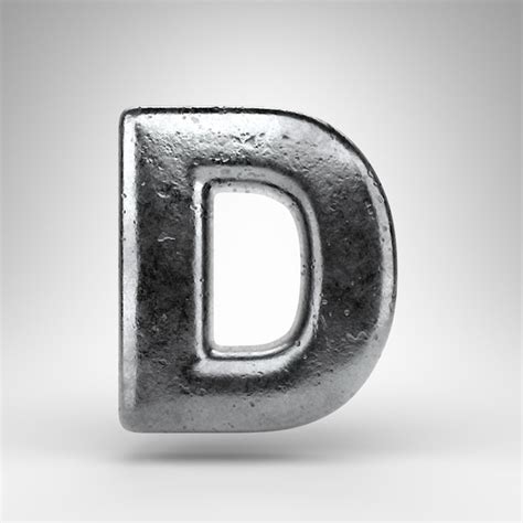 Letra d maiúscula em fundo branco fonte renderizada 3d de ferro