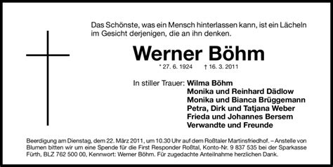 Traueranzeigen von Werner Böhm trauer nn de