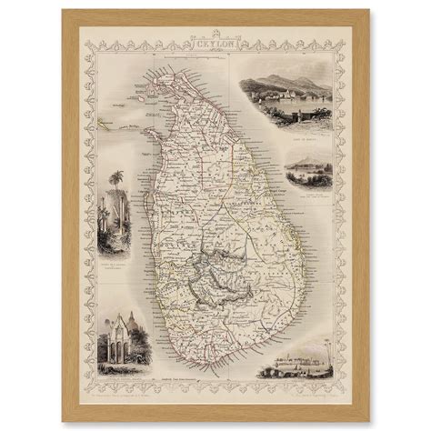 Ceylon Sri Lanka Vintage Pictorial Map Artwork Framed Wall Art Print A4