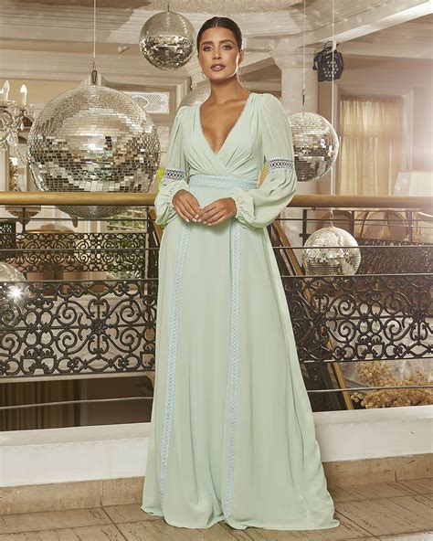 Vestido Longo Verde Menta Mangas
