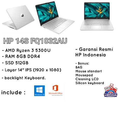 Jual HP 14S FQ1032AU Ryzen 3 5300U 8GB 512GB SSD AMD Radeon W10 OHS 14