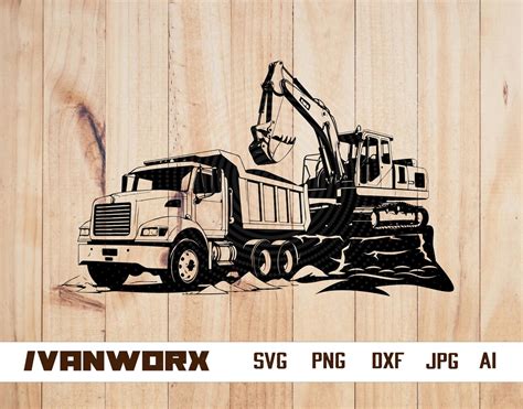 Dump Truck SVG With Track Hoe Cut File Dump Land Clipart Excavator